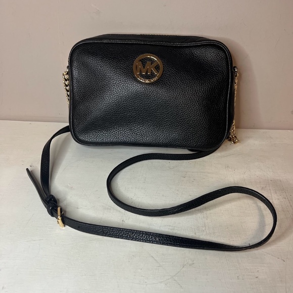 Michael Kors | Bags | Michael Kors Black Pebbled Leather Small Fulton ...